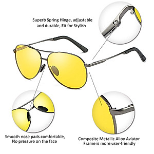 FEISEDY Night Driving Glasses Night Vision Aviator Reduce Glare Eyewear with Spring Hinge for Men Women B2294