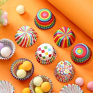 600 count Cupcake Baking Cups Muffin Cupcake Liners Candy Cup Mini Colorful Cupcake Wrappers Rainbow Combo Disposable Baking Cups Set for Birthday Party Wedding Cake Paper Cup Greaseproof Paper