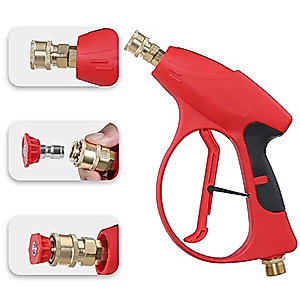 Sooprinse Short Pressure Washer Gun 3000 PSI, 7 Inch Replacement Extension Curved Wand, 5 Nozzle Tips, M22-14 Inlet