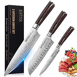 Dfito Chef Knife 3PCS, Professional Kitchen Knives,High Carbon Stainless Steel Chefs Knife Set, Ultra Sharp Blade, Ergonomic Handle and Gift Box for Home or Restaurant…