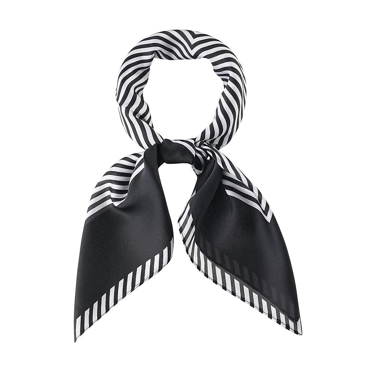 Allegra K 70cm Women Stripe Print Square Scarves Kerchief Neck Scarf Neckerchief Headband Black White
