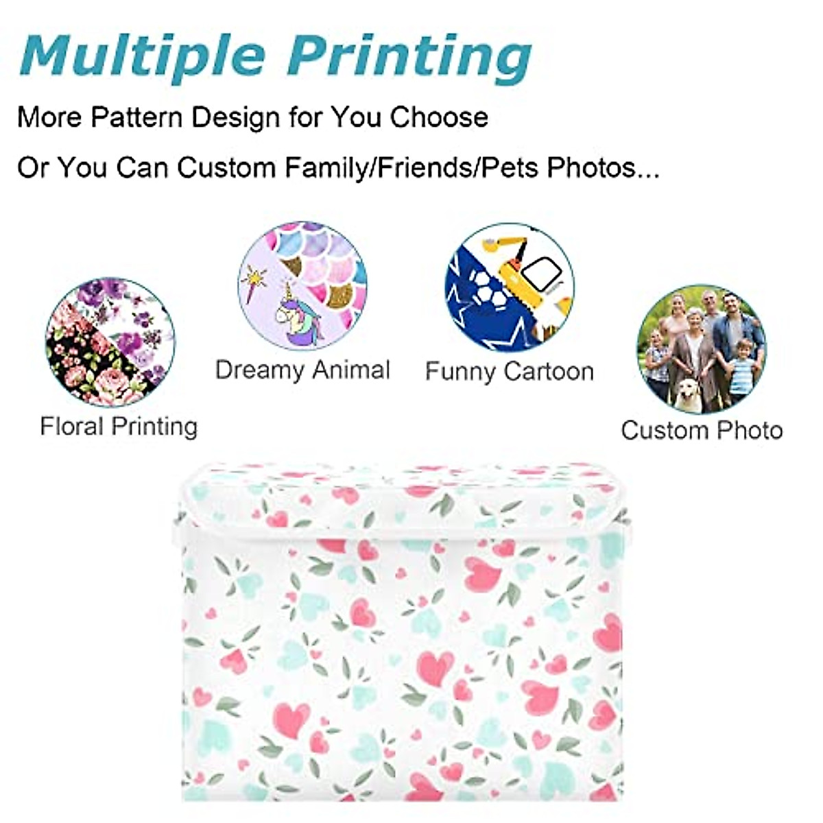 CaTaKu Hearts Leaves Storage Bins with Lids and Handles, Fabric Large Storage Container Cube Basket with Lid Decorative Storage Boxes for Organizing Clothes