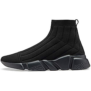 Santiro Mens Sport Shoes Slip On Tennis Workout Shoes Lightweight Breathable High Top Gym Running Walking Sock Sneakers for Men All Black 10 US