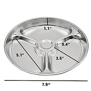 Korean Stainless Steel Divided Round Plates, Little Kids Toddlers Babies Tray, BPA Free, Diet Control, Camping Dishes, 8 Inch Compact Serving Platter, 3 Compartment Plate, Set of 2