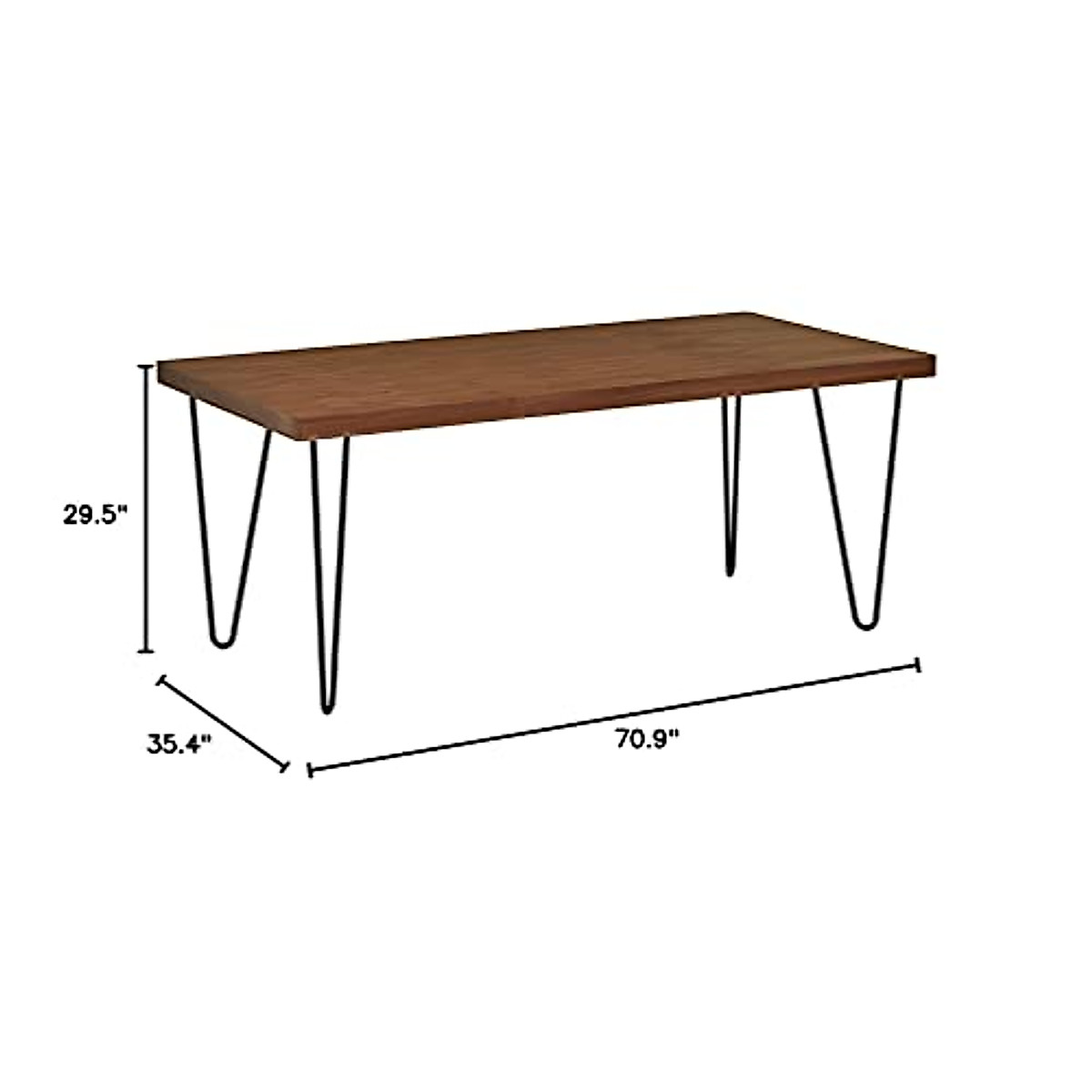 Amazon Brand – Rivet Industrial Mid-Century Modern Hairpin Dining Table, 70.9"L, Walnut and Black