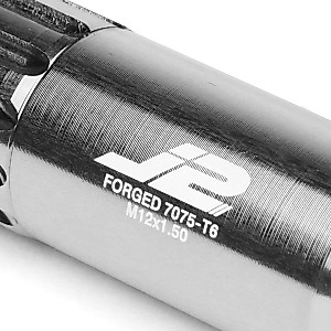 J2 Engineering 16Pcs 7075 Aluminum Open End M12 x 1.5 Lug Nuts w/4Pcs Lock Nuts & Key, Silver, Fit Conical Seat, LN-T7-010-15-SL