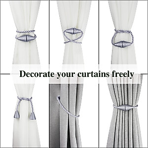 Nieffeiy 2 Pack Magnetic Curtain Tiebacks Rope Modern Handmade Curtain Tie Backs Decorative Drapes Weave Holdbacks for Window Décor, Grey