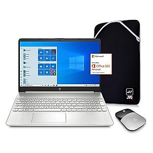 2022 Newest HP 15.6" HD Display Laptop, AMD Athlon Silver 3050U(up to 3.2GHz, Beat i3-8130U), 8GB RAM, 128GB SSD, 1-Year Office 365, WiFi, Bluetooth, HDMI, Webcam, Win 10S, Silver, JVQ Mouse+Sleeve