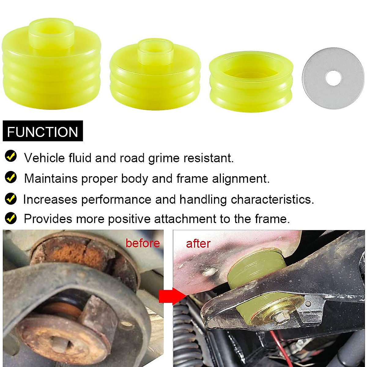 Body Mount Bushing Kit KF04050BK Fits for Ford F250 F350 1998-2018 Polyurethane Body Mounts, OE Replacement (Yellow)