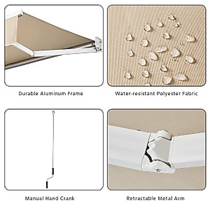 Yaheetech 8 × 7 Ft Manual Retractable Patio Awning, Sun Shade Awning with Manual Crank Handle, Window Door Shelter Awning with Aluminum Frame for Patio/Balcony/Yard, 280g/m² Polyester, Beige