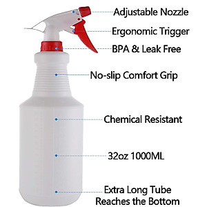 MLSD Empty Plastic Spray Bottle – 32 oz Spray Bottles for Cleaning Solutions Plants, Cleaning, Essential Oils, Hair, Plants With Adjustable Nozzle (Pack of 4)