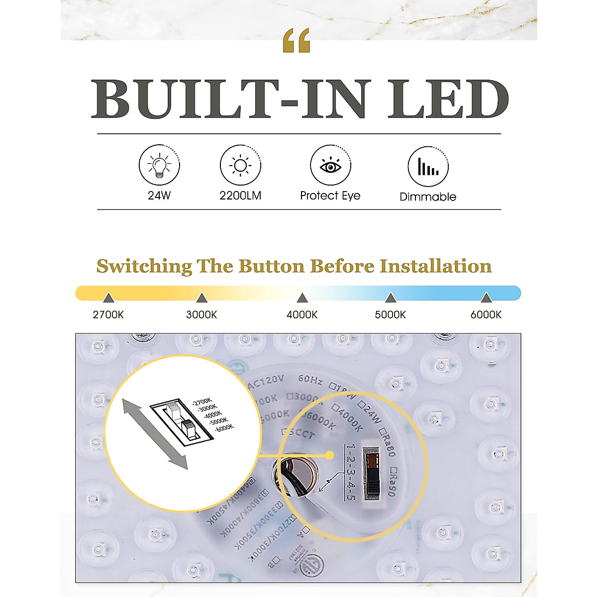 Audickic Gold Flush Mount Ceiling Light, 13inch Close to Ceiling Light Fixtures 24W 2200lm Dimmable 2700K/3000K/4000K/5000K/6000K Brass LED Ceiling Lamp for Bedroom Hallway Kitchen, AD-22008-L-GD