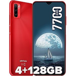 Ulefone Note 12 Unlocked Cell Phone, 4G Unlocked Smartphone, 6.82” Ultra-Large Screen with Slim Structure, 7700mAh Battery, 4+128GB, 3-Card Slot, Face Unlock/Fingerprint Recognition, Red
