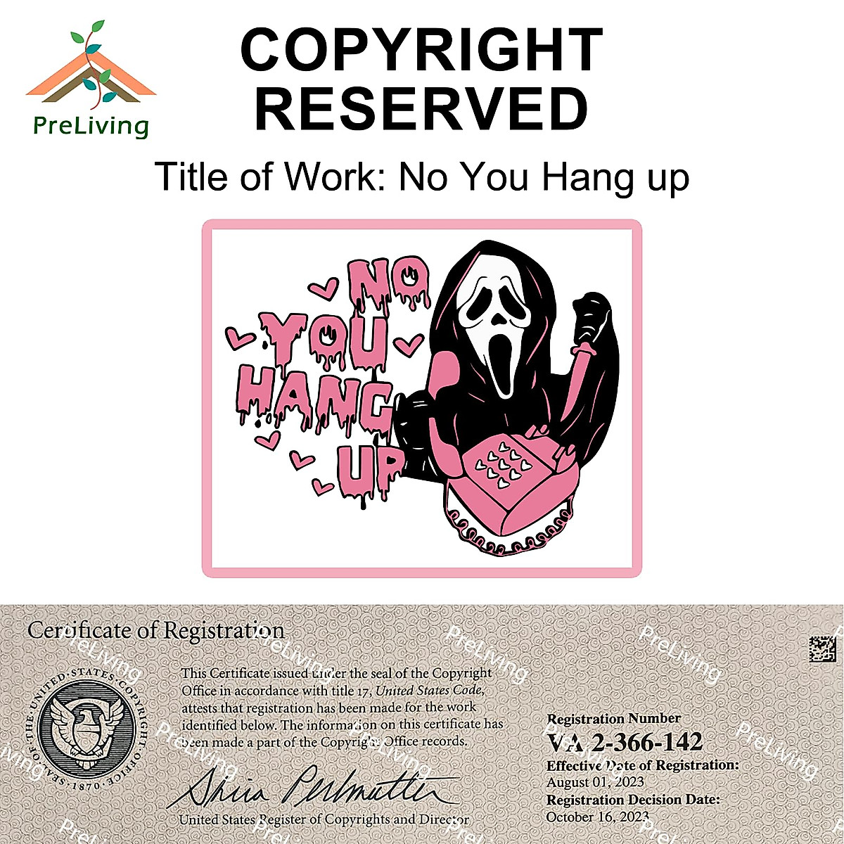 PreLiving 18x18 Inch Pink Throw Pillow Cover - 'No You Hang Up' Funny Horror Ghost Design, Romantic Halloween Day Decor, Soft Pillowcase for Sofa, Bedroom, Car, Birthday Party Supplies