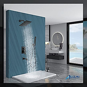 Aolemi Rainfall Shower System 8 Inch Matte Black Shower Head Combo Set with Tub Filler Handheld Shower Luxury Rough-in Valve Included Wall Mount Bathroom Shower Mixer Faucet