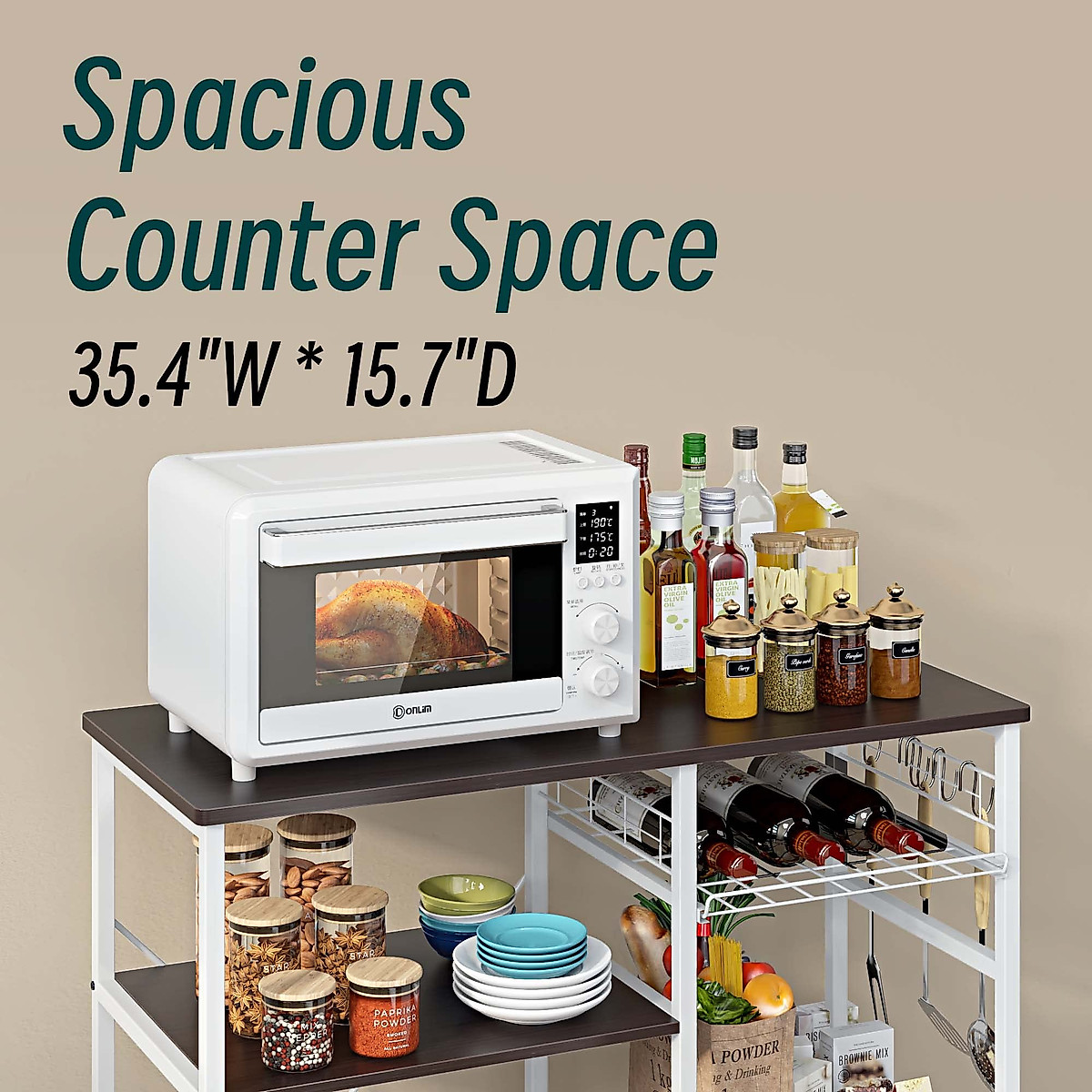 Wellynap Kitchen Baker's Rack, Coffee Bar Cabinet, Microwave Stand with 3-Tier Bakers Racks for Kitchens with Storage, Black