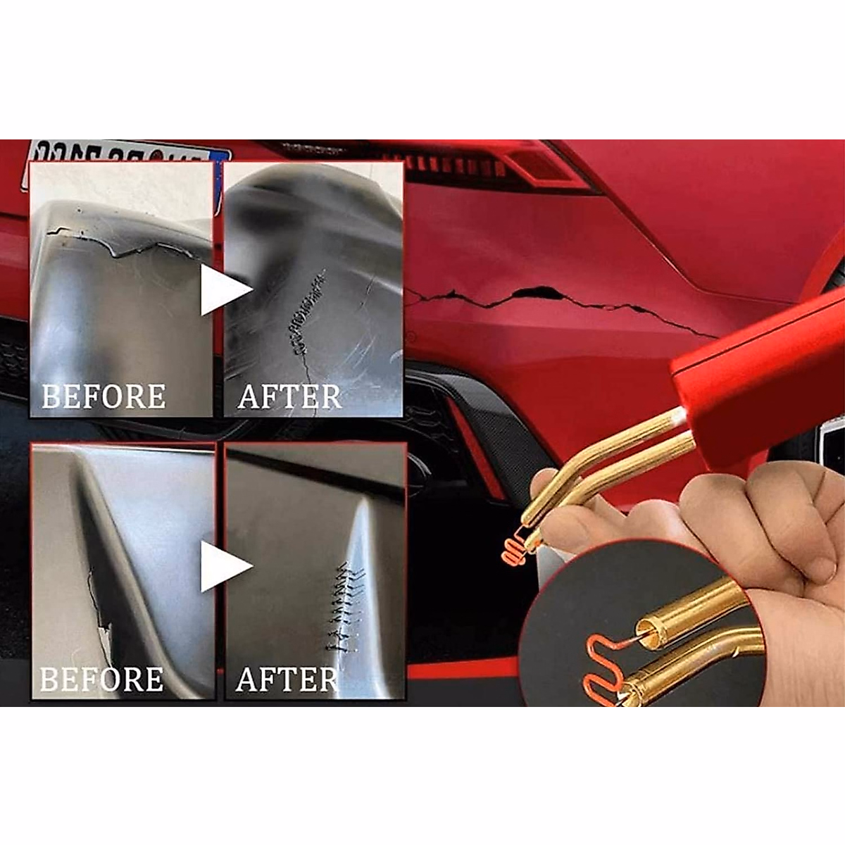 JIANPING Plastic Welder Kit for Car Bumper Repair, Hot Stapler Welding Gun, Plastic Welding Repair Kit with Carry Case (Red)