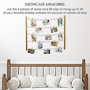 MELANNCO Natural Twine Two Bar Hanging Photo Collage with 30 Wood Clips