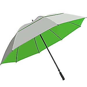 SunTek 68” Golf Umbrella, Windproof & Waterproof Umbrellas with Vented Double Canopy, Reflective UV Protection, Large Umbrella for Golf, Sport & Travel (Silver/Green)