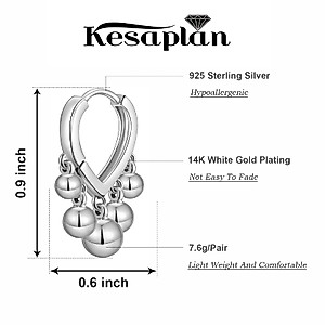 14K Gold Plated Earrings for Women Dainty Beaded Statement Earrings Sterling Silver Cute Dangle Earrings for Girls (1-silver)