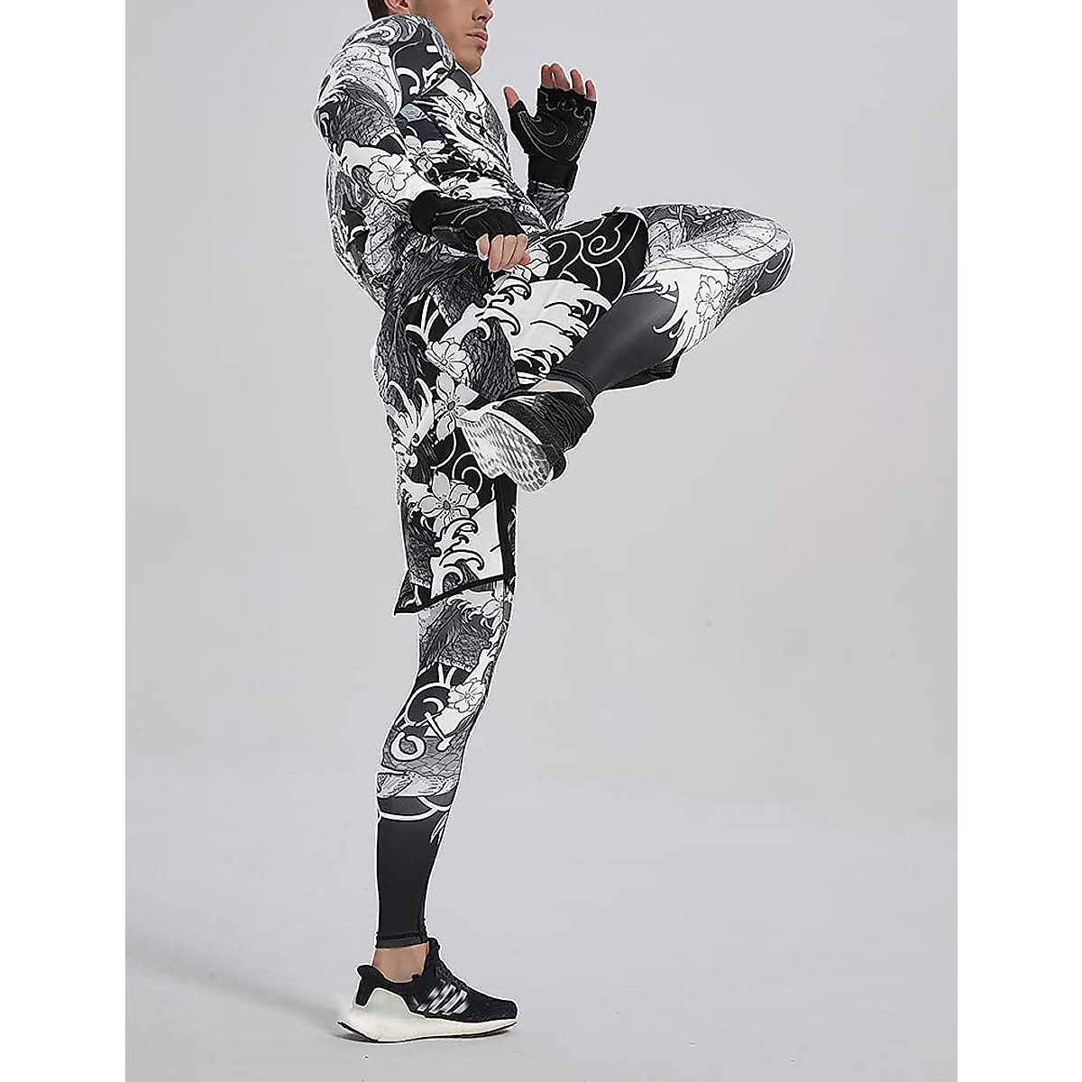 LAFROI Men's Quick Dry Cool Compression Fit Tights Leggings Waistband-YSK08 Lion Dance Size MD