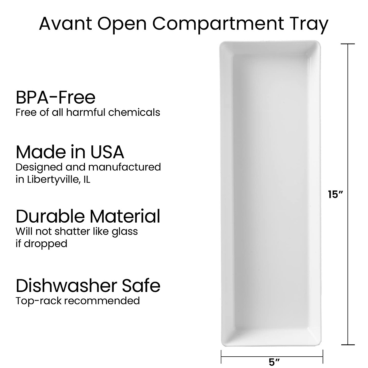 US Acrylic Avant White Plastic Serving Trays (Set of 4) 15” x 5” | Narrow Reusable Rectangular Party Platters | Serve Appetizers, Fruit, Veggies, & Desserts | BPA-Free & Made in USA