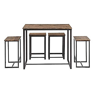 Abington Lane 5-Piece Kitchen/Dining Table Set w/Four (4) Stools - Versatile, Tall, Modern Table Set for The Contemporary Home - (Walnut Finish)