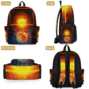YoCosy School Backpack for Boys Girls Red Black Fire Sport Basketball Kids Backpack Bookbag for Elementary Preschool Travel Daypack Laptop Backpack Purse for Women Men Teens