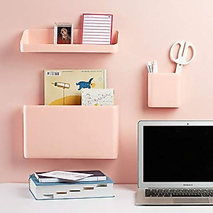 Poppin Wall Shelf - Blush. Removable Adhesive Strips, Magnets and Screws Included. Three Mounting Options and Weight Capacities. Durable Plastic Polystyrene.
