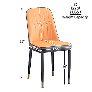 GNIXUU Dining Chairs Set of 4, Leather Dining Chair Modern Upholstered Kitchen Side Chair with PU Cushion and Metal Legs for Dining Living Room Restaurant(Orange)