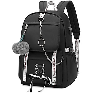 Hey Yoo Girls Backpack School Bag Cute Bookbag Gothic Backpack for Teen Girls Women (Black)