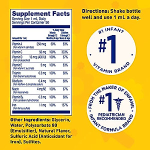 Enfamil Baby Vitamins Enfamil Poly-Vi-Sol 8 Multi-Vitamins & Iron Supplement Drops for Infants & Toddlers, Supports Growth & Development, 50 mL Dropper Bottle (Packaging May Vary)