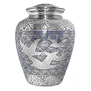 Trupoint Memorials Cremation Urns for Human Ashes - Decorative Urns, Urns for Human Ashes Female & Male, Urns for Ashes Adult Female, Funeral Urns - Blue Silver, Large