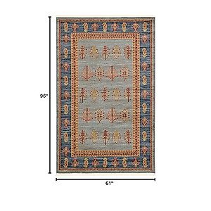 Unique Loom Fars Collection Modern Medallion Tribal Design with Natural Hues Area Rug, 5 ft x 8 ft, Light Blue/Navy Blue
