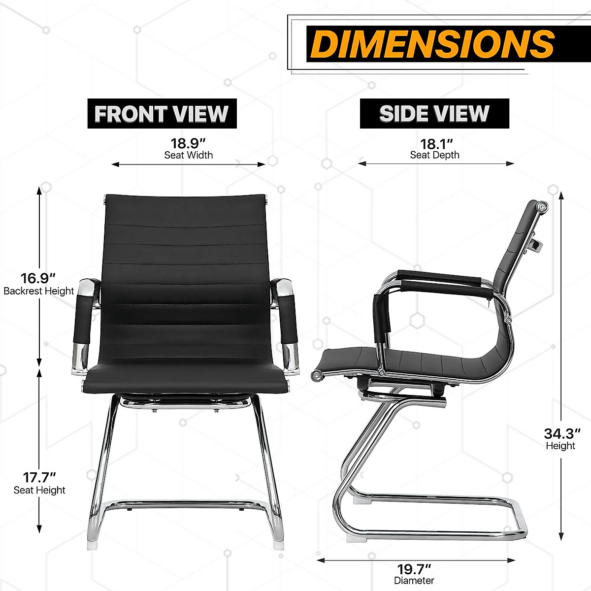 MoNiBloom Office Guest Chair Without Wheels PU Leather Mid-Back Sled Base Chairs for Reception Desk Waiting Meeting Conference Room, Black