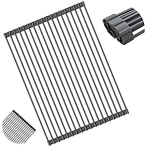 Roll Up Dish Drying Rack, 20.4’’ x 14.1’’ Over The Sink Multipurpose Roll Up Dish Rack Kitchen Portable Roll Up Sink Drying Rack, Anti-Slip Silicone Rolling Dish Drainer for Kitchen Counter