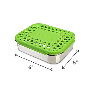 LunchBots Medium Uno Stainless Steel Sandwich Container - Open Design for Wraps - Salads or a Small Meal - Eco-Friendly - Dishwasher Safe and BPA-Free - Green Dots