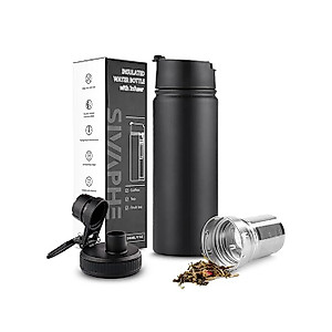 Tea Infuser Bottle With Removable Loose Leaf Tea Strainer 18/8 Stainless Steel Insulated Travel Tea Tumbler Black