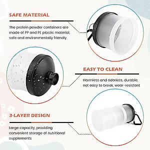 JIANWEI Protein Powder Storage Container, 3 Layer Stackable Leak-proof Formula Dispenser with 50 Inspirational Words Stickers and 1 Keychain, Portable Protein Powder Holder(Black+white)