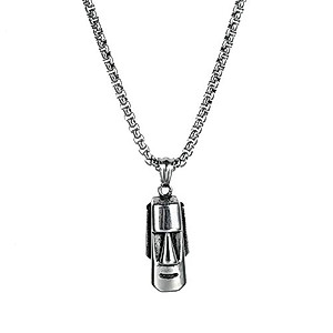 PAMTIER Men's Stainless Steel Easter Island Stone Statue Pendant Necklace Vintave with Chain