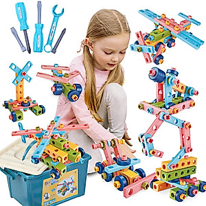 Erector Sets for Kids Ages 4-8, Easy Assembled 163 PCS Building Blocks, STEM Games for 4 5 6 7 8 Year Old Girls Boys Kids, Educational Building Toy STEM Kits with Tools, Design Guide, Storage Bin