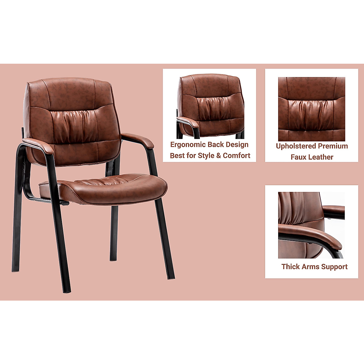 BTEXPERT Brown Leather Office Executive Waiting Room Guest Reception Side Conference Chair, BB5046BR