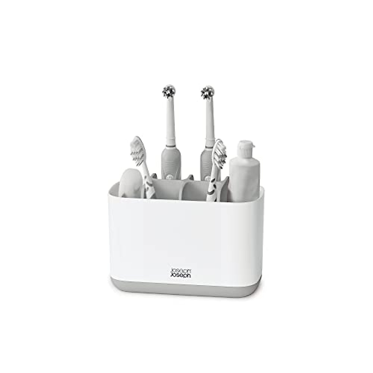 Joseph Joseph Easy-Store - Toothbrush Holder Caddy, Bathroom Storage Organizer, Large, Grey/White