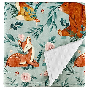 TANOFAR Baby Blankets for Boys Girls & Peekaboo Opening Carseat Canopy, 30 * 40 inch Minky Blanket & Baby Carseat Cover, Woodland Animals
