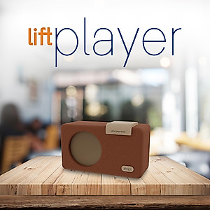 SMPL Music Player with Lifter for Seniors - Audiobooks + MP3 Player Sound, Durable Wooden Enclosure, Retro Look, 4GB USB with 40 Nostalgic Hits - Live Support (Brown)