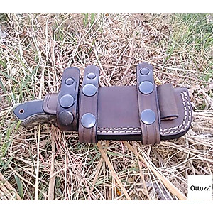 Ottoza Handmade Small Knife Sheath - Leather Knife Sheath LEFT HAND Bushcraft Knife Sheath - Hunting Knife Sheath - Survival Knife Sheath - Horizontal Carry Dark Brown TOP GRAIN LEATHER No:129