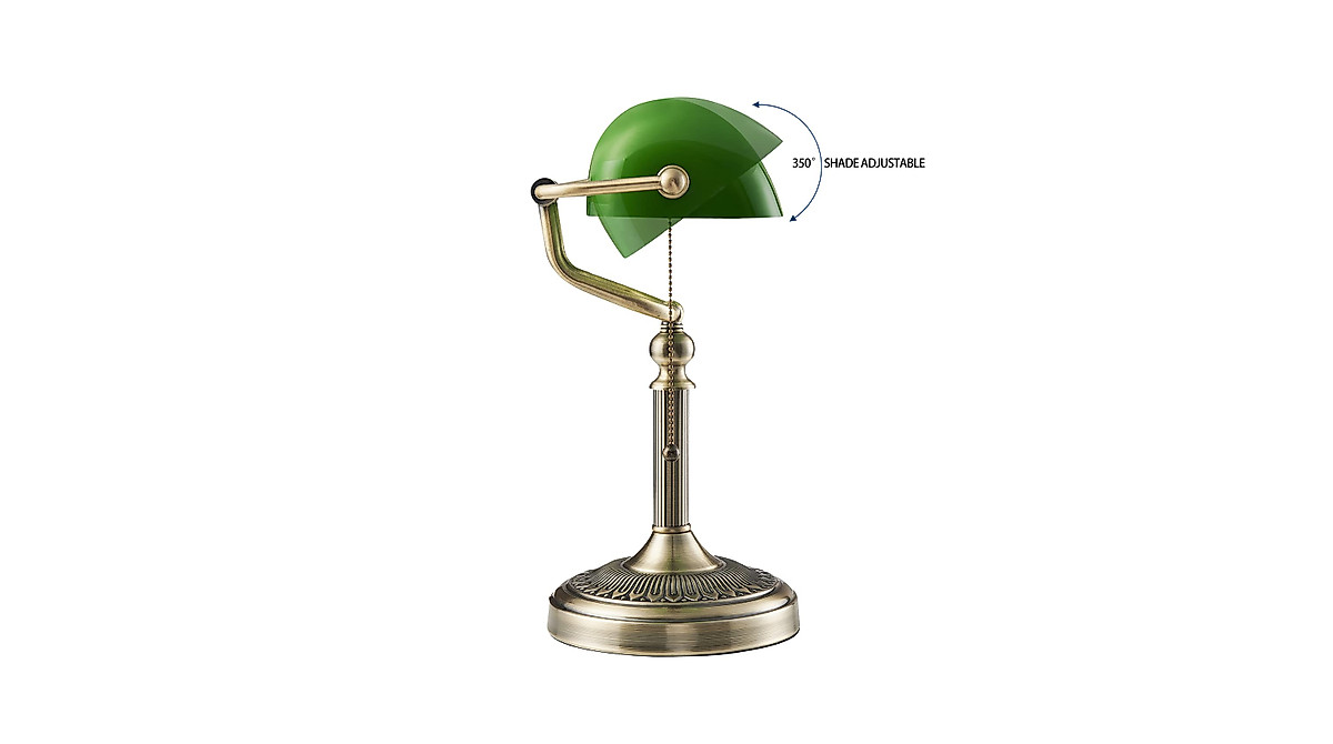 Classic Green Glass Bankers Desk Lamp - Pull Chain Switch