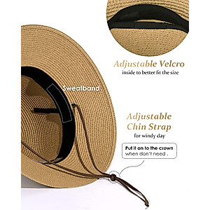 FURTALK Womens Wide Brim Sun Hat with Wind Lanyard UPF Summer Straw Sun Hats for Women A-Khaki
