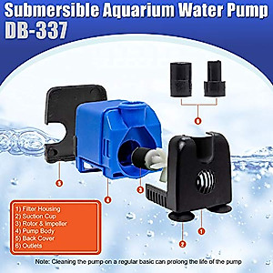 Aqua Dream 133 GPH Submersible Pump(500/H,6.5W) Ultra Quiet Adjustable Water Pump For Pond,Aquarium,Fish Tank,Fountain,Hydroponics,Statuary - 1 Pc