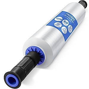 PARAKE 2-Pack Stretch Wrap Film, 15 Inch x 1000 Feet Shrink Wrap with Handles, Industrial Strength Plastic Wrap Roll, Heavy-Duty Shrink Film Roll, for Moving Storage Pallet Packing, 60 Gauge, Clear